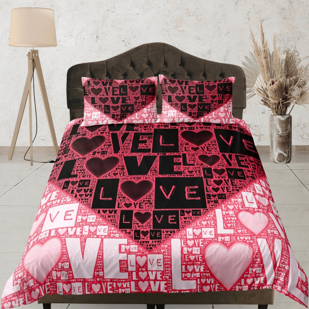 Love Duvet Cover Set, Romantic Bedding Set, Heart Pattern Quilt Cover ...