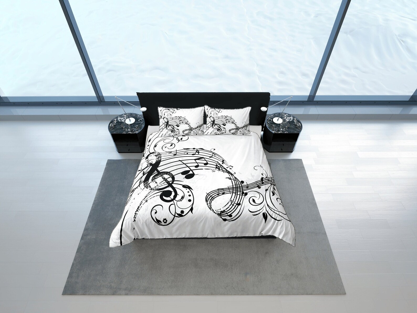 Music Note Duvet Cover, Music Bedding Set, Musician Gift, Black and ...