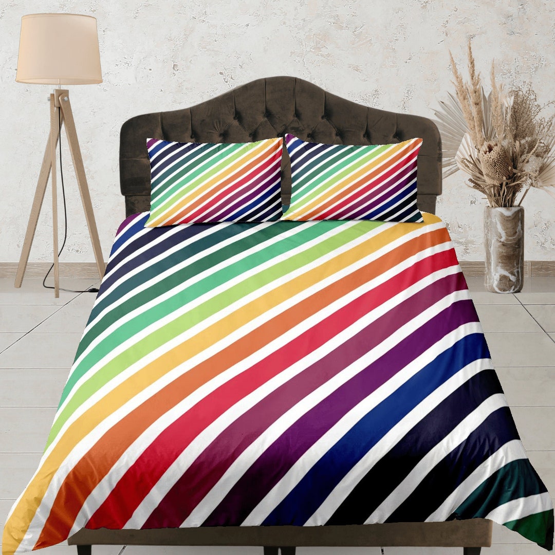 Rainbow Striped Duvet Cover Set, Colorful Dorm Bedding, Custom Size ...