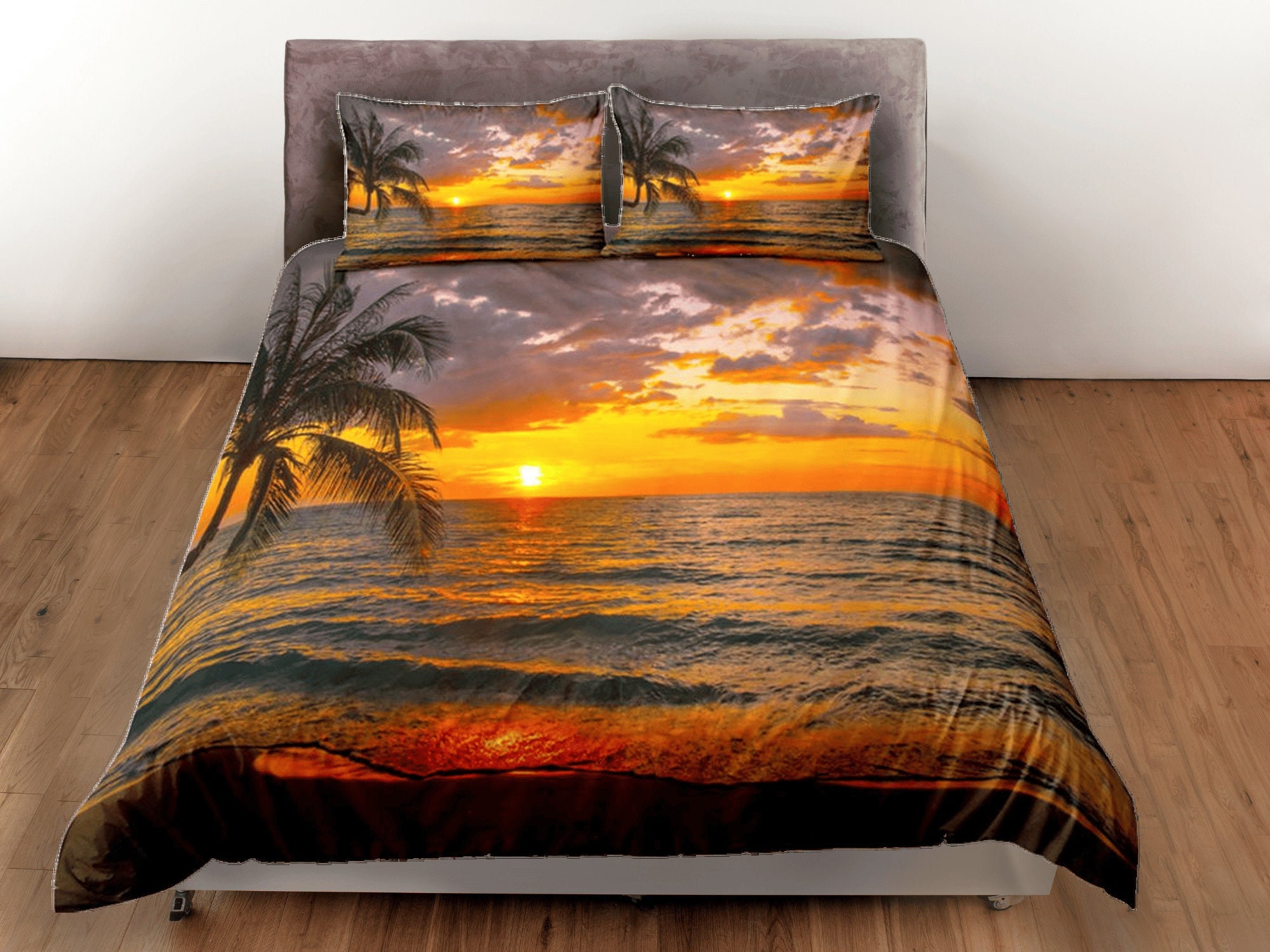 Beach Sunset Duvet Cover Set, Tropical Paradise Bedding, Custom Size ...