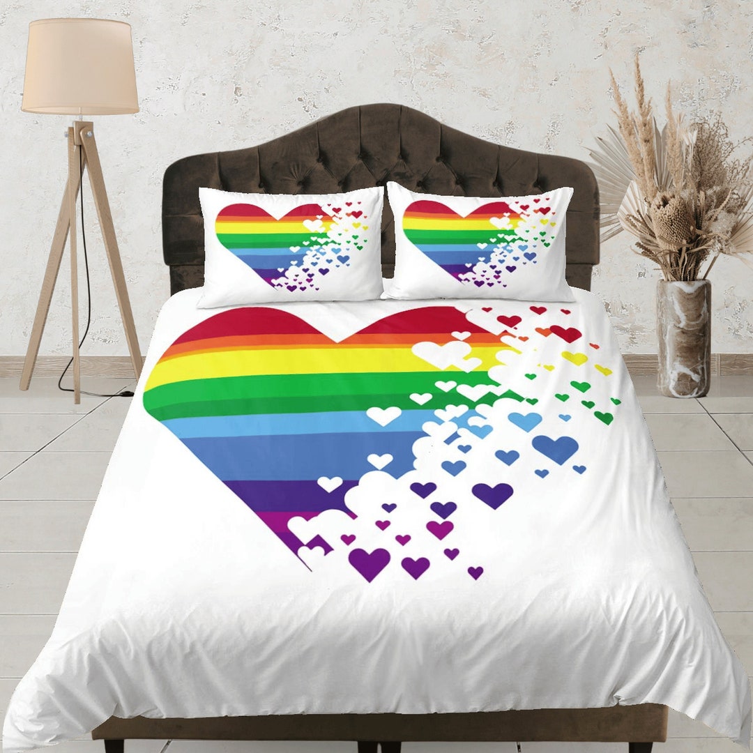 Rainbow Heart Duvet Cover Set, Dorm Bedding, LGBTQ Quilt Cover ...