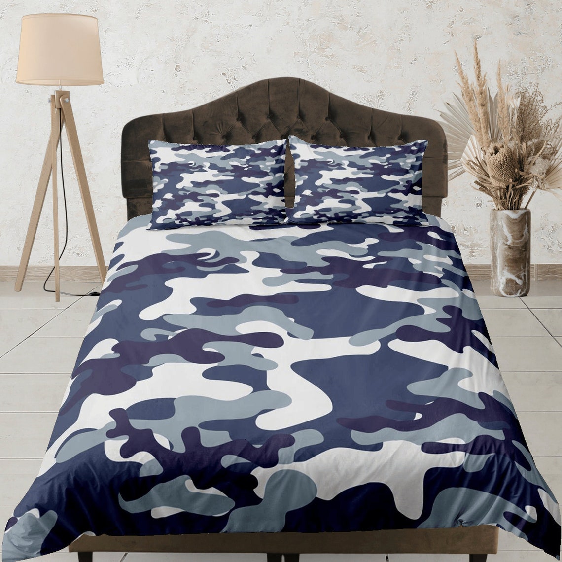 Camouflage Duvet Cover, Blue Camo Bedding Set, Modern Bedroom Set ...