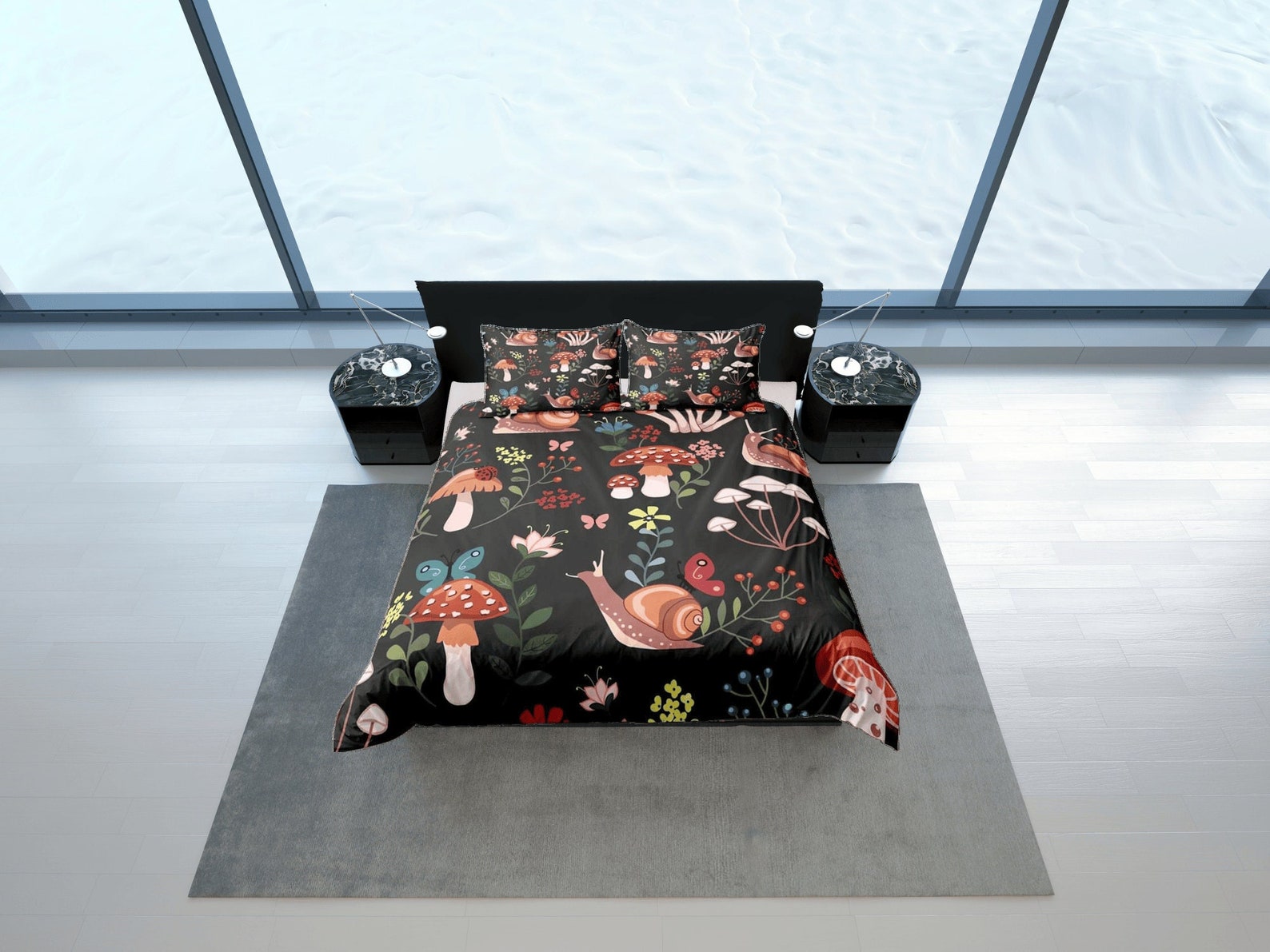 Colorful Mushroom and Snail Duvet Cover Set, Nature Dorm Bedding ...