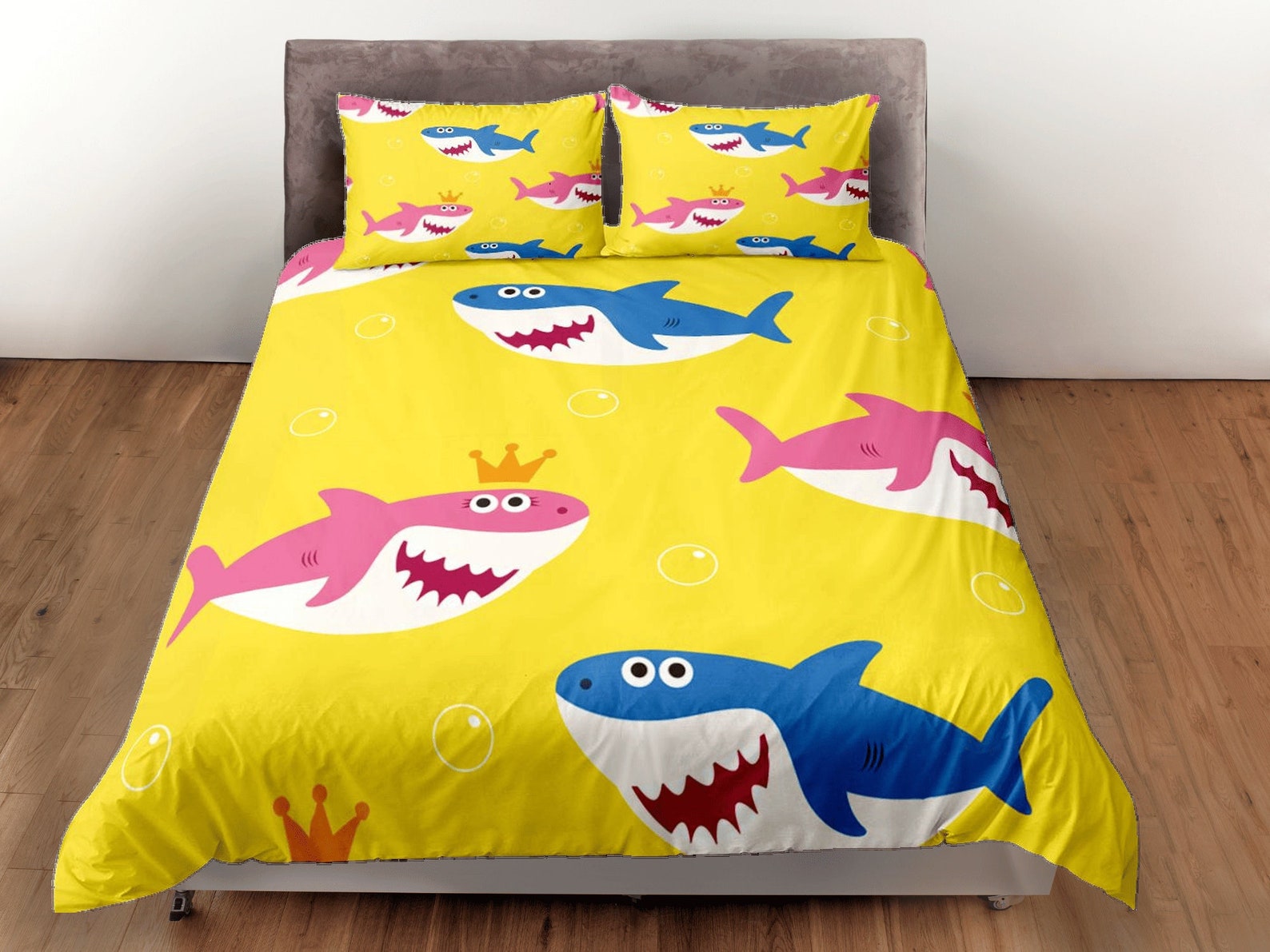 Fun Shark Print Bedding Set, Yellow and Pink Duvet Cover Set, Kids ...
