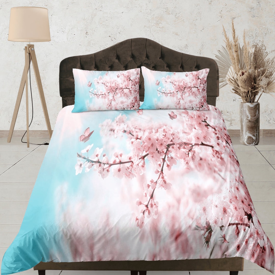Cherry Blossom Bedding Set, Sakura Duvet Cover Set, Floral Bedspread ...
