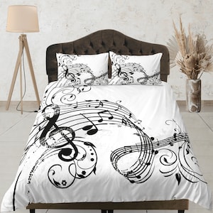 Music Note Duvet Cover, Music Bedding Set, Musician Gift, Black and ...