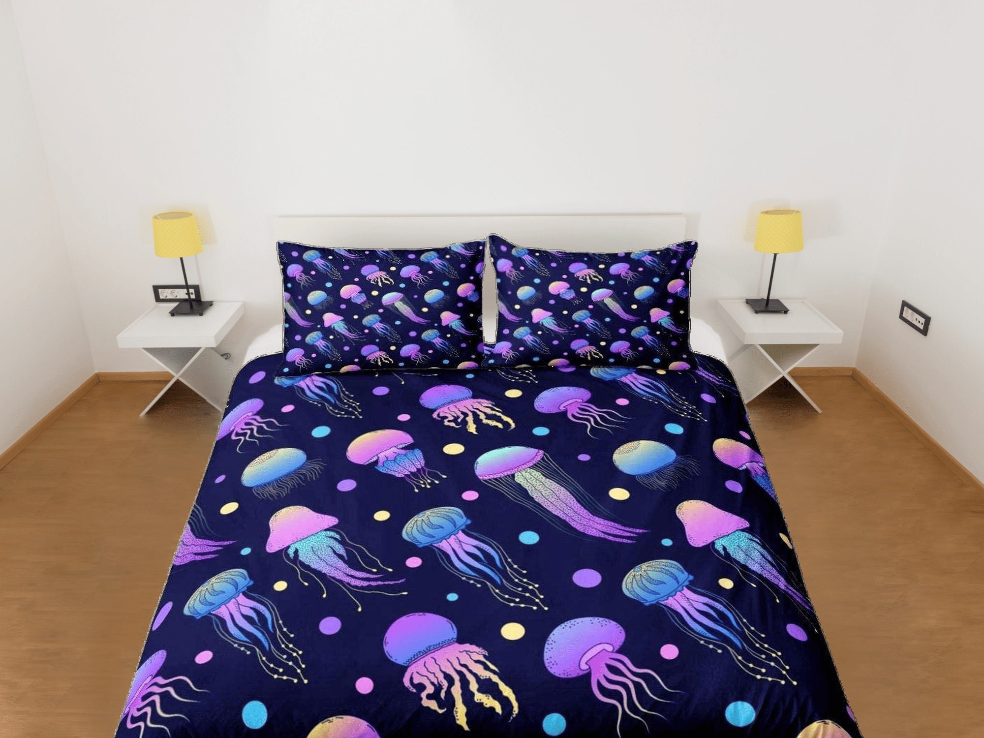 Jellyfish Print Bedding Set, Ocean Theme Duvet Cover Set, Custom Size ...