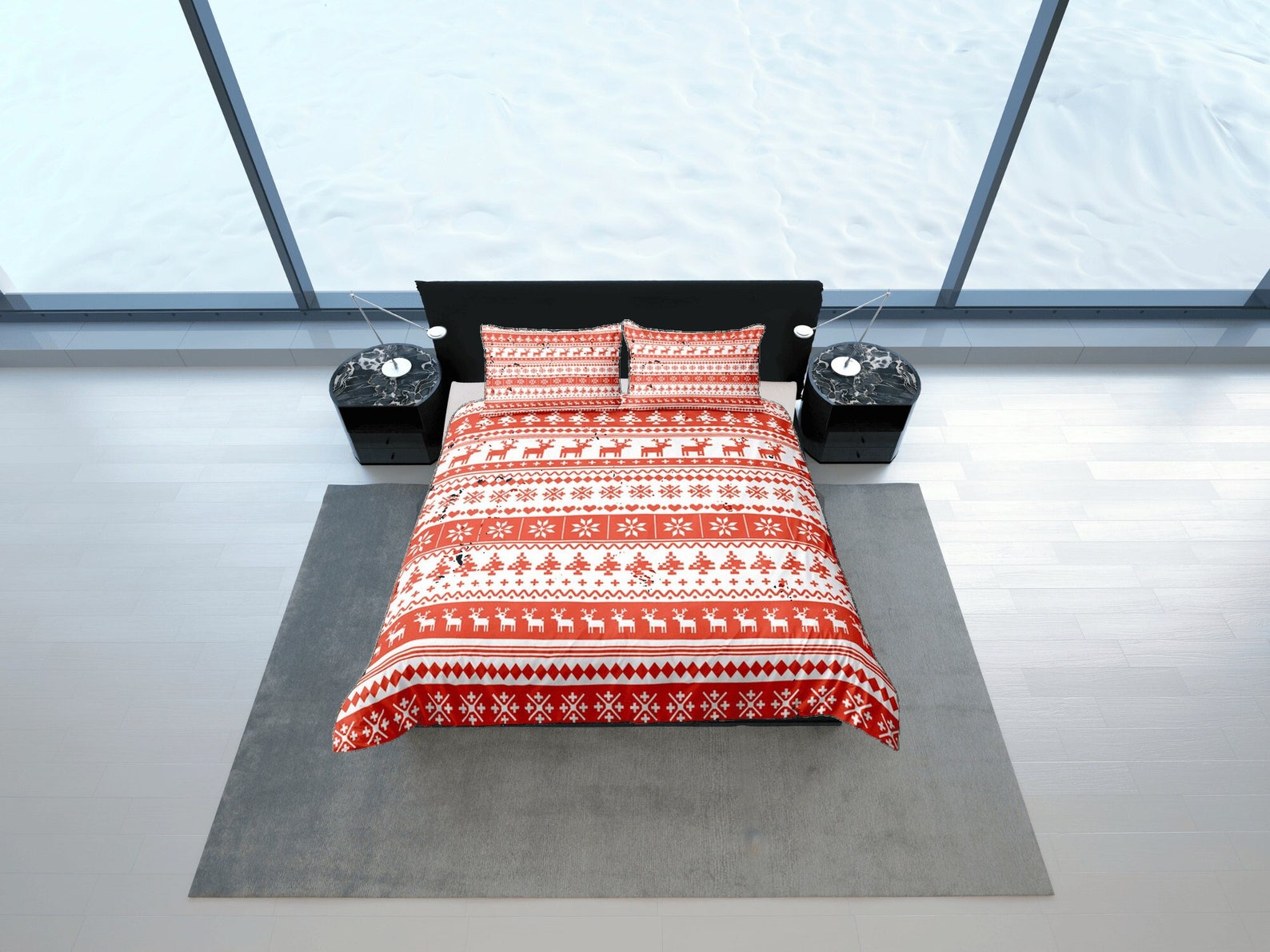 Classic Nordic Duvet Cover Set, Vintage Christmas Pattern Bedding Set ...