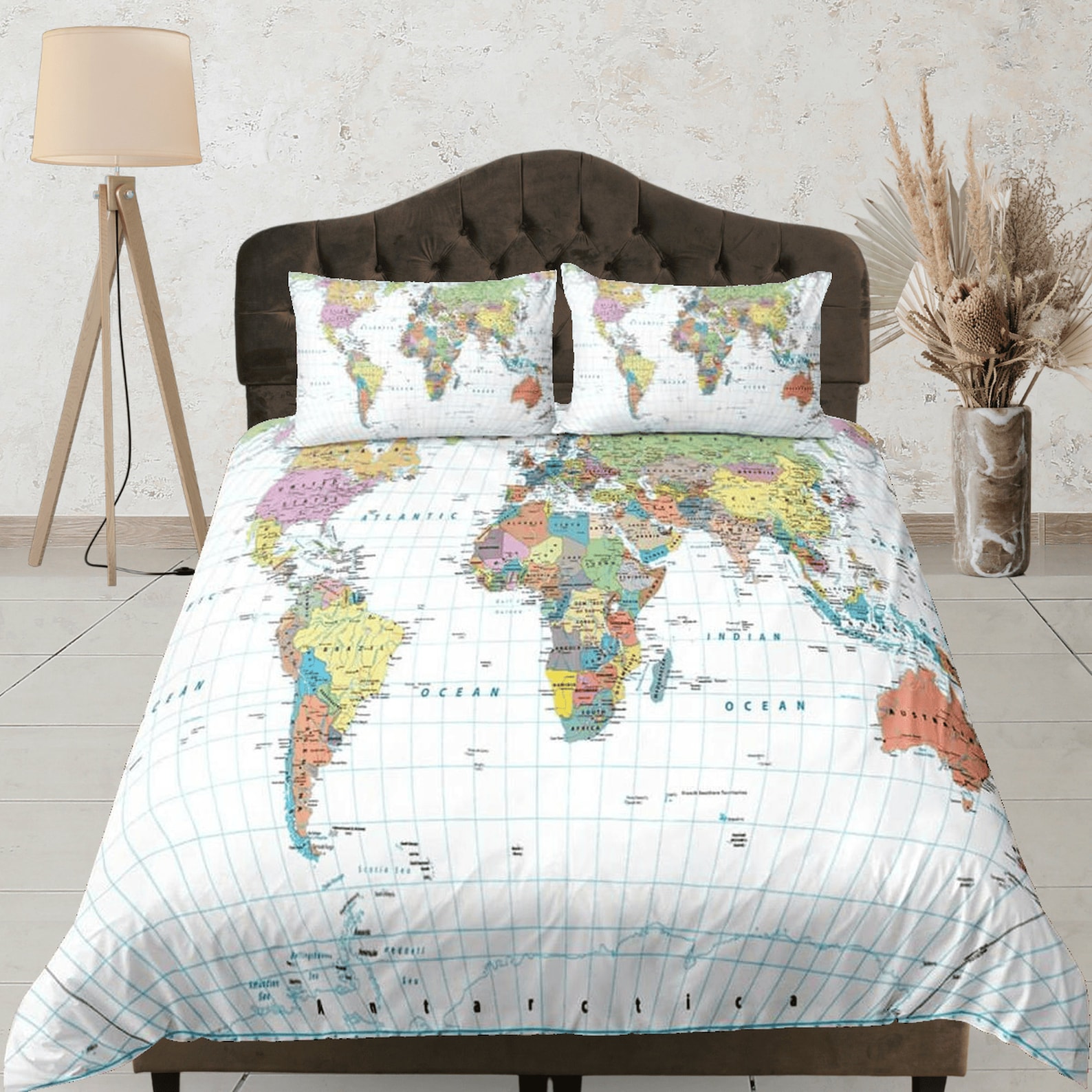 World Map Duvet Cover, Custom Size, Educational Bedding, Travel ...