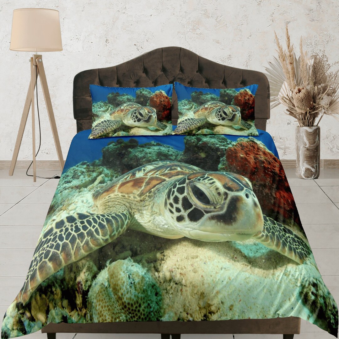 Underwater Sea Turtle Duvet Cover Set, Ocean-themed Dorm Bedding ...
