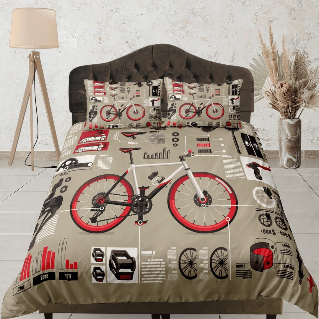 Bicycle Print Duvet Cover Set, Soft Bedding, Bike Diagram Quilt Cover ...