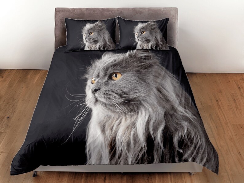 Gray Cat Bedspread, Cat-lover Duvet Cover Set, Any Size Doona Cover Set ...