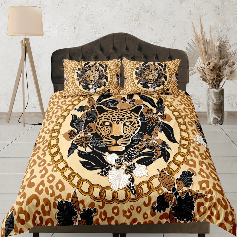 Luxury Leopard Print Duvet Cover Set, Dorm Bedding, Animal Print Quilt ...