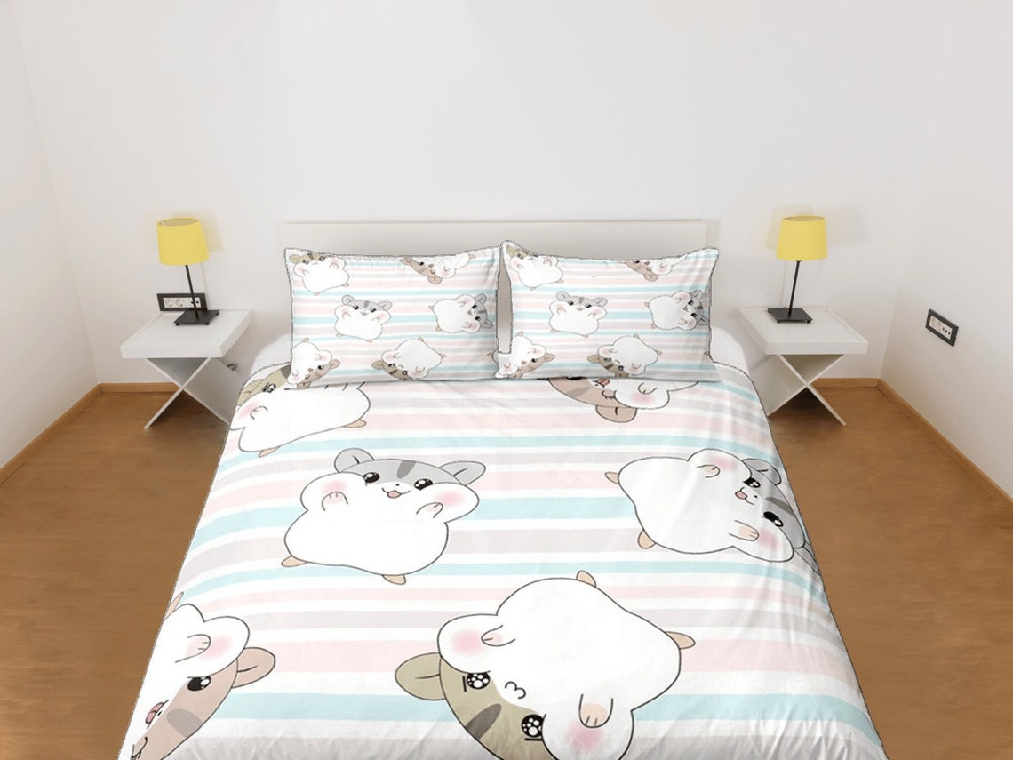 Cute Hamster Bedding Set, Pastel Bedspread, Cozy Dorm Bedding, Kawaii ...