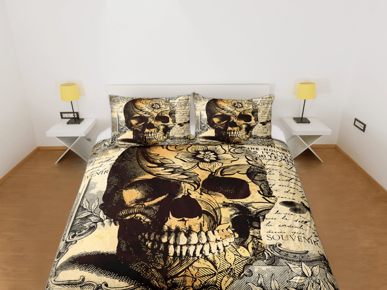 Skull Duvet Cover, Gothic Bedding Set, Floral Skull, Custom Size ...