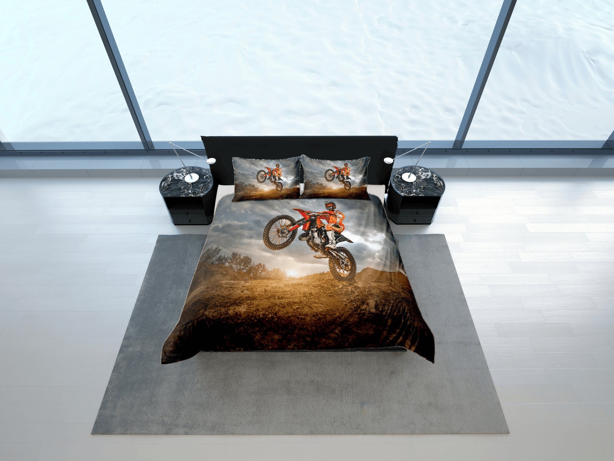 Motocross Rider Print Duvet Cover Set, Custom Size Adventure Bedding ...