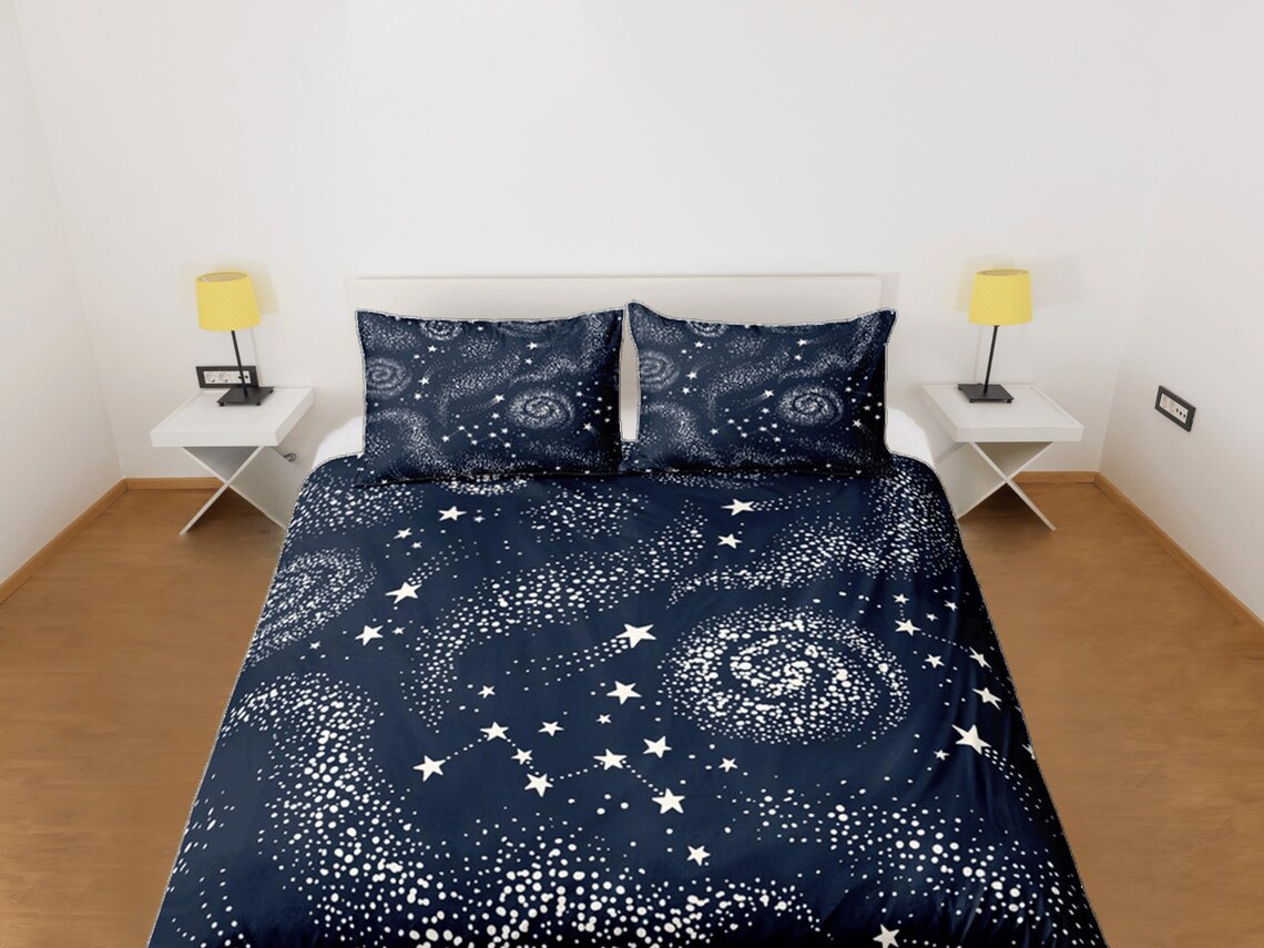 Galaxy Duvet Cover, Starry Night Bedding Set, Space Bedroom Set, Blue ...