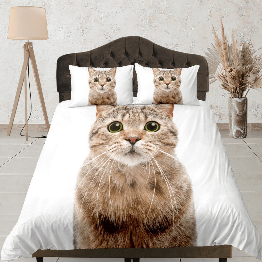 Cute Cat Duvet Cover Set, Pet Lover Dorm Bedding, Realistic Cat Print ...