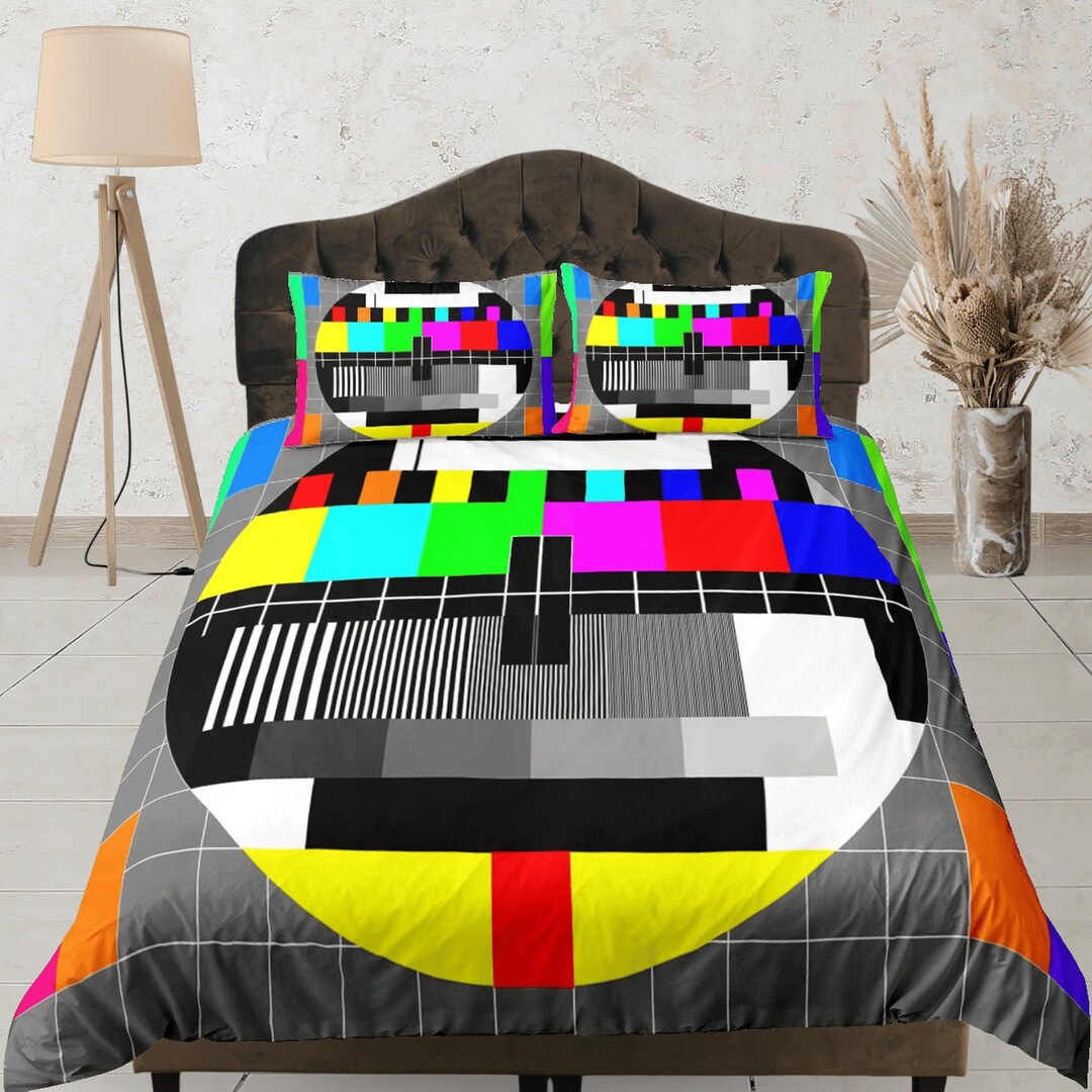 Retro TV Test Pattern Bedding Set, Colorful Duvet Cover Set, Vintage ...
