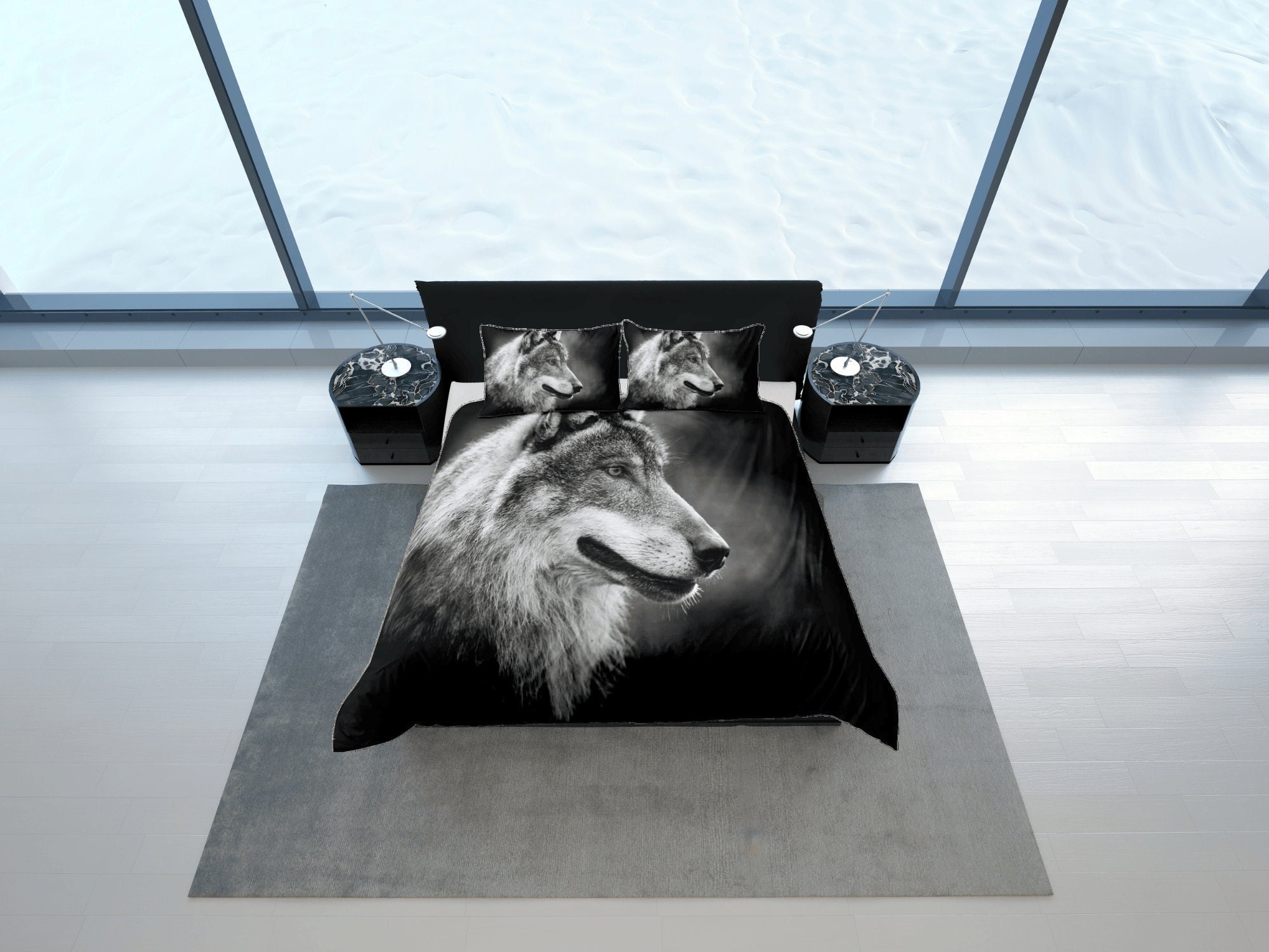 Wild Wolf Duvet Cover Set, Realistic Print Bedspread, Boys Dorm Bedding ...