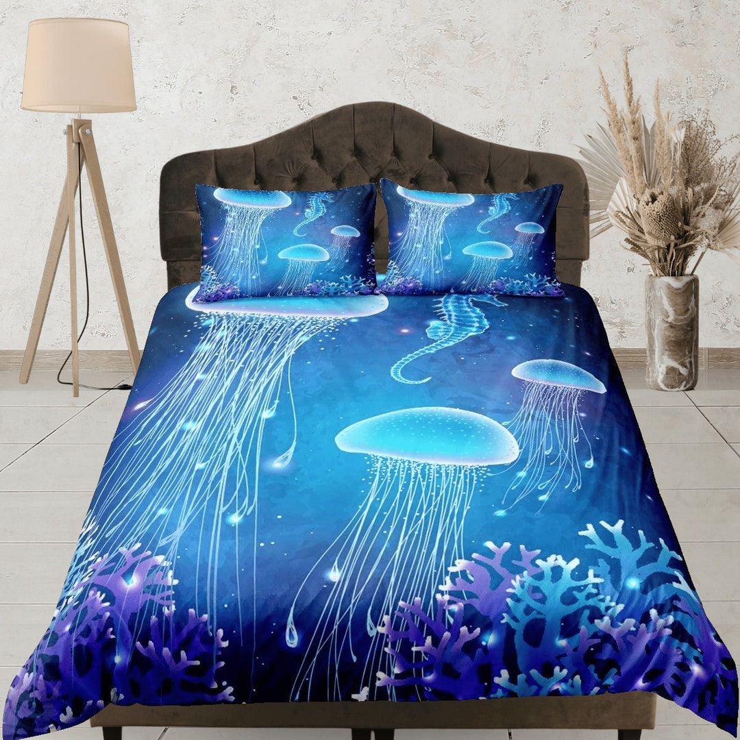 Underwater Jellyfish Bedspread Cover, Print Duvet Cover Set, Dorm ...