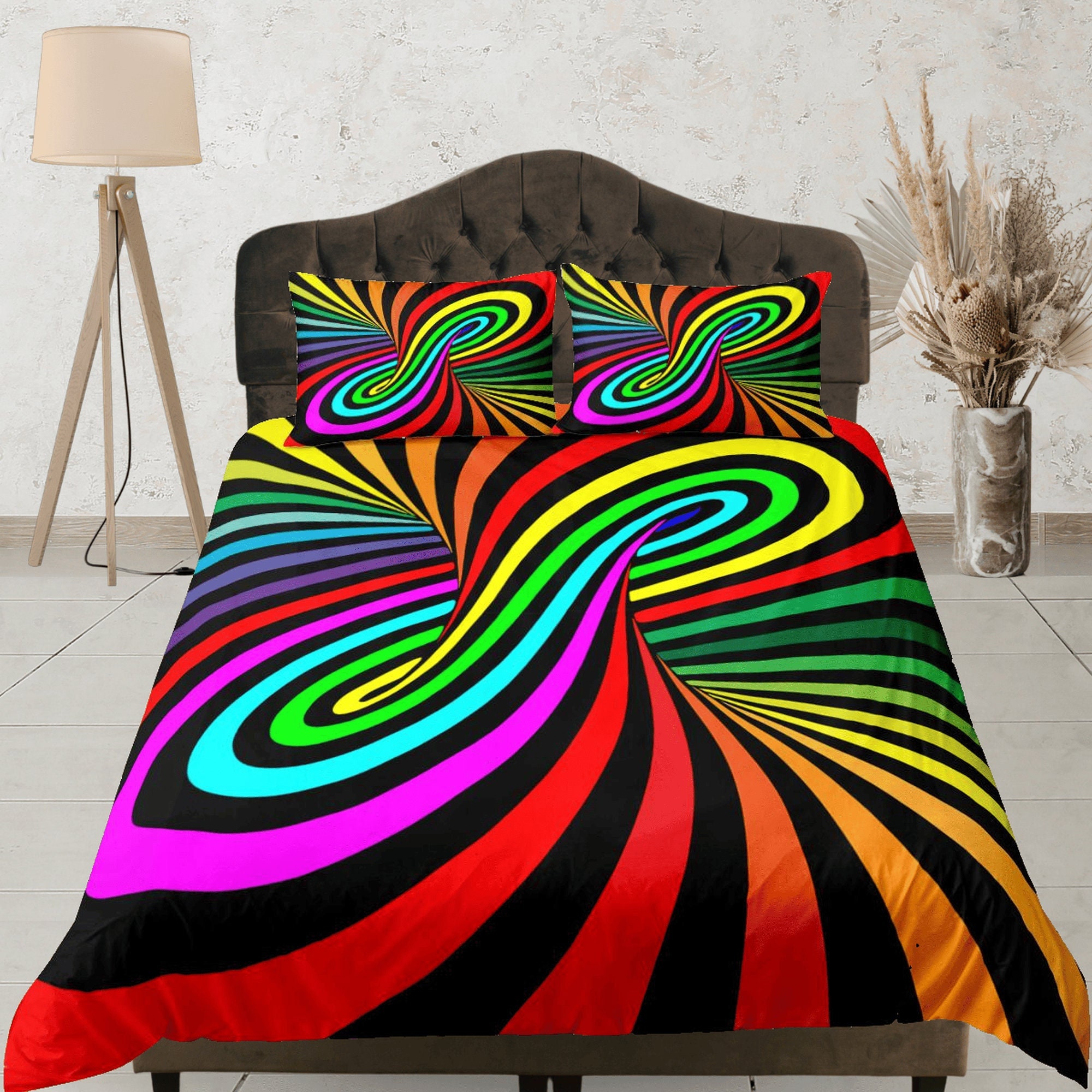 Colorful Spiral Optical Illusion Duvet Cover Set, Psychedelic Dorm ...