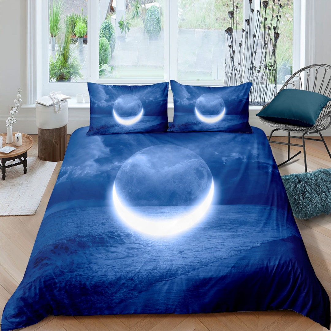Moon and Stars Duvet Cover, Celestial Bedding, Night Sky Bedroom Set ...