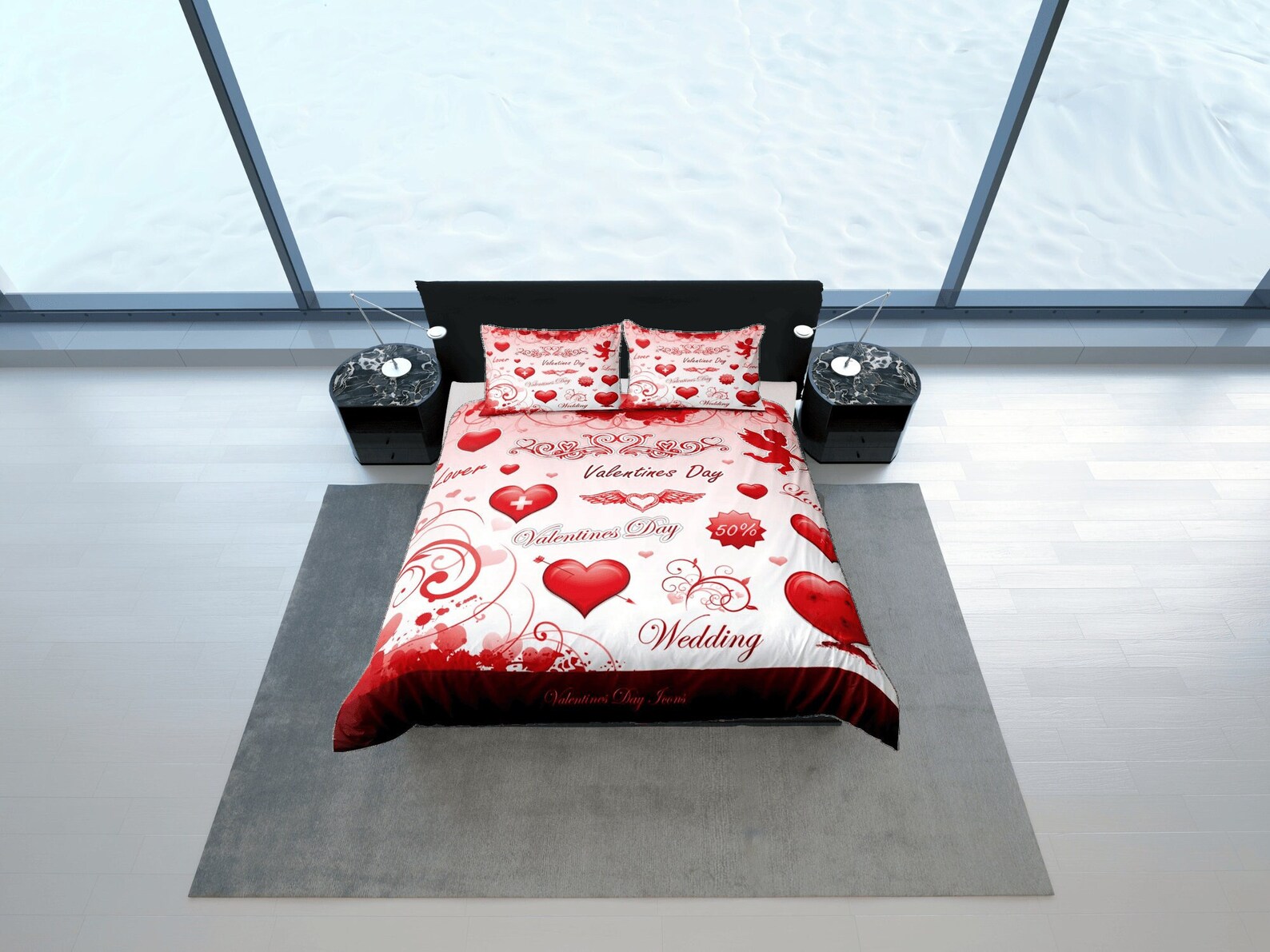 Valentines Day Duvet Cover Set, Custom Size Quilt Cover, Romantic Dorm ...