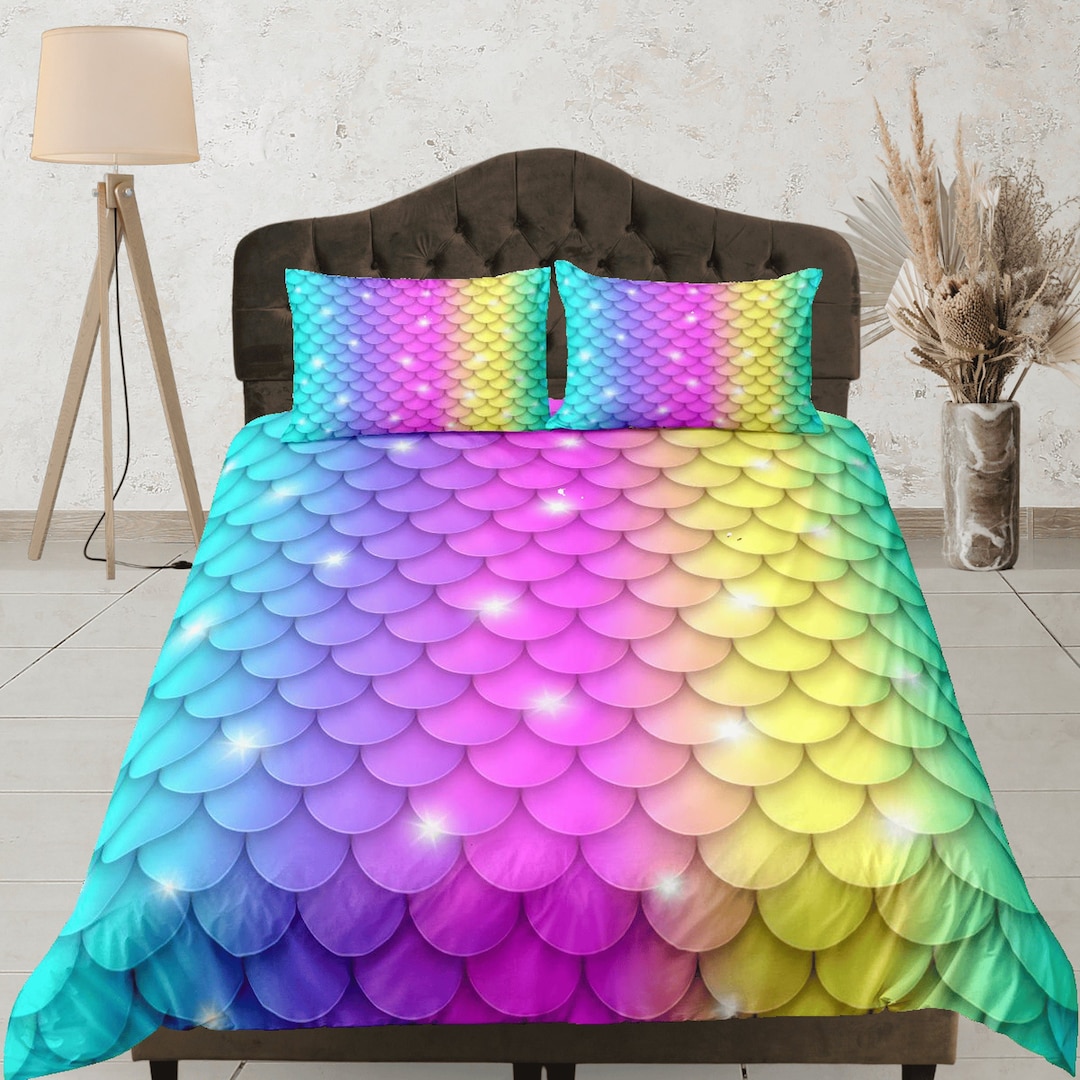Rainbow Scales Duvet Cover Set, Mermaid Bedding Set, Kids Colorful ...