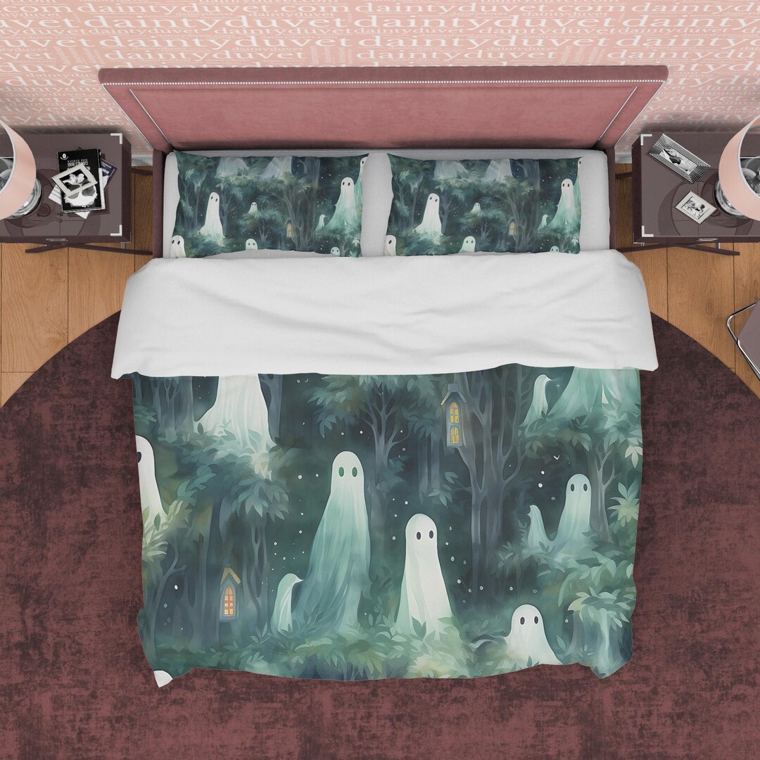 Ghost Aesthetic Duvet Cover Set, Green Bedspread, Dorm Bedding ...