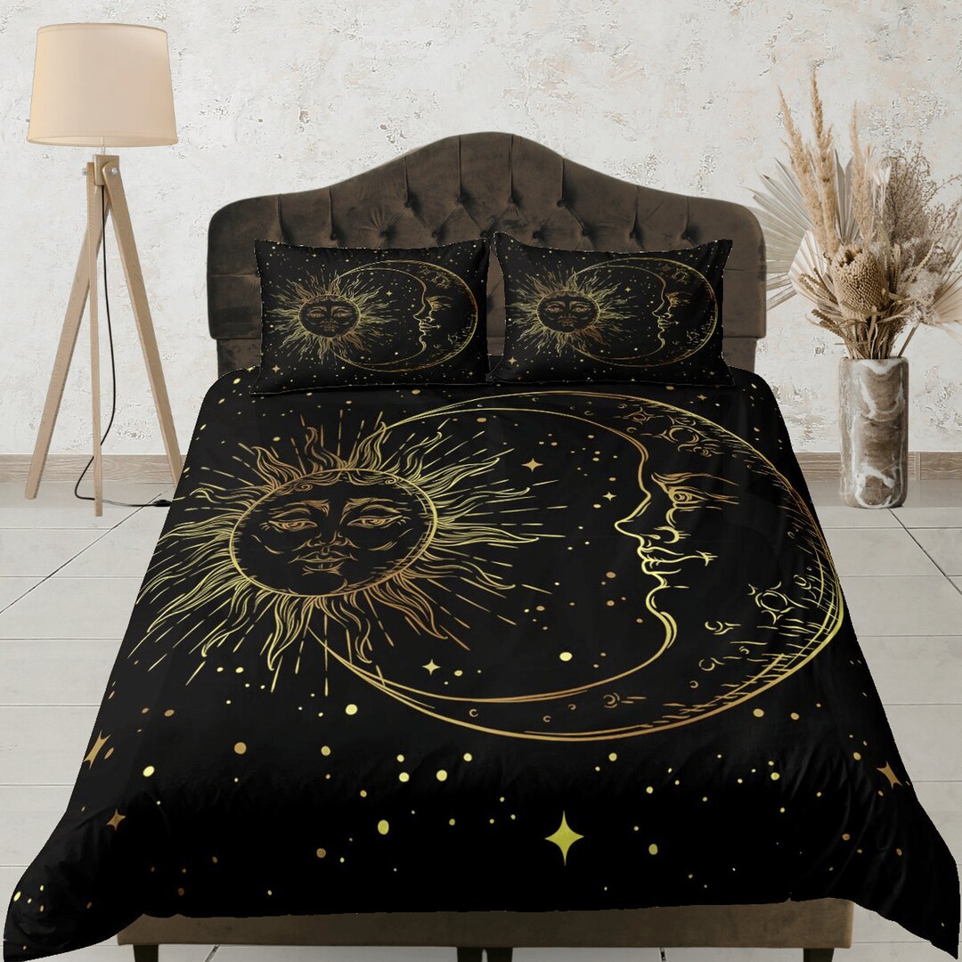 Sun and Moon Duvet Cover, Custom Size, Celestial Bedding, Black and ...