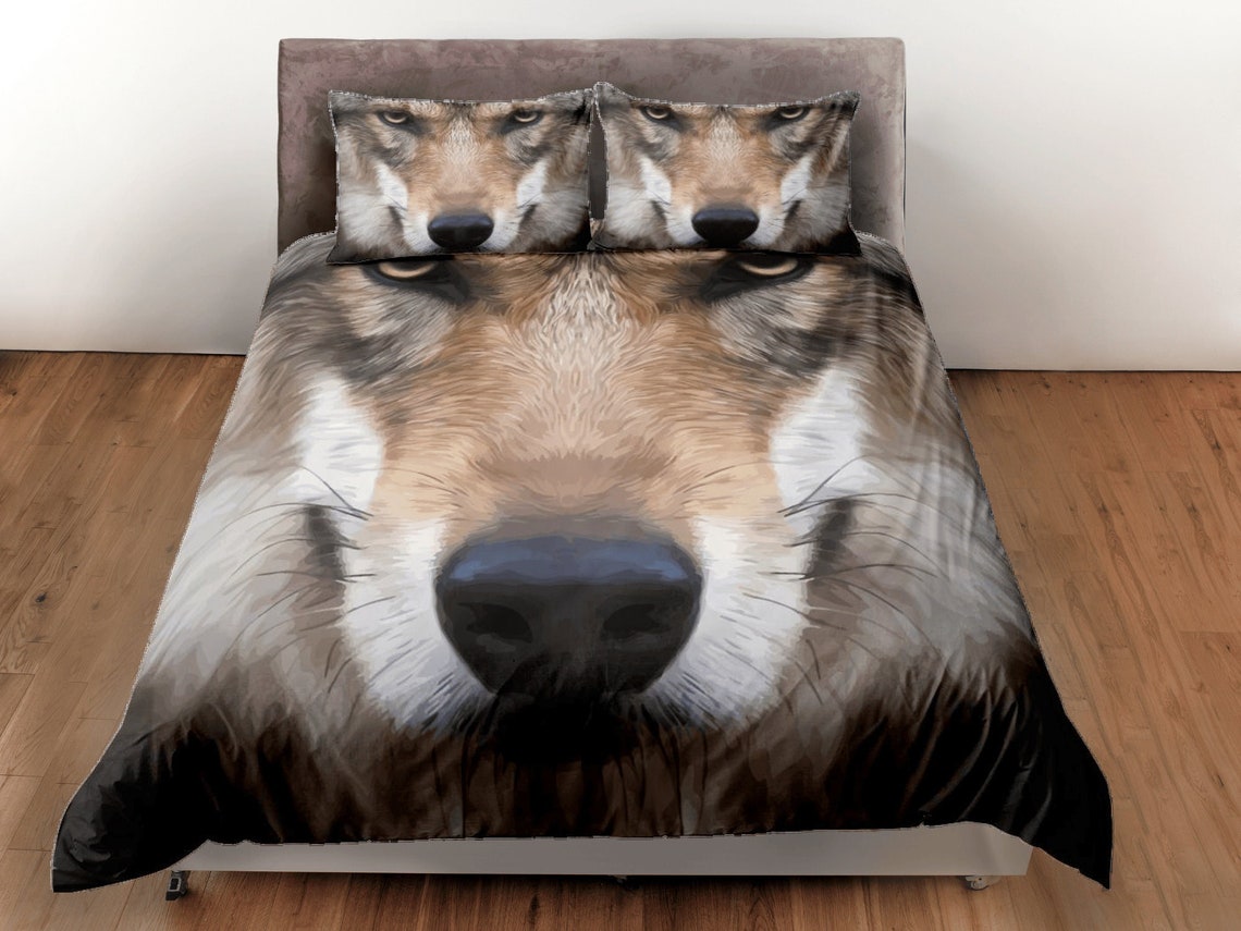 Wolf Animal Duvet Cover Set, Dorm Bedding, Rustic Bedroom Set, Wild ...