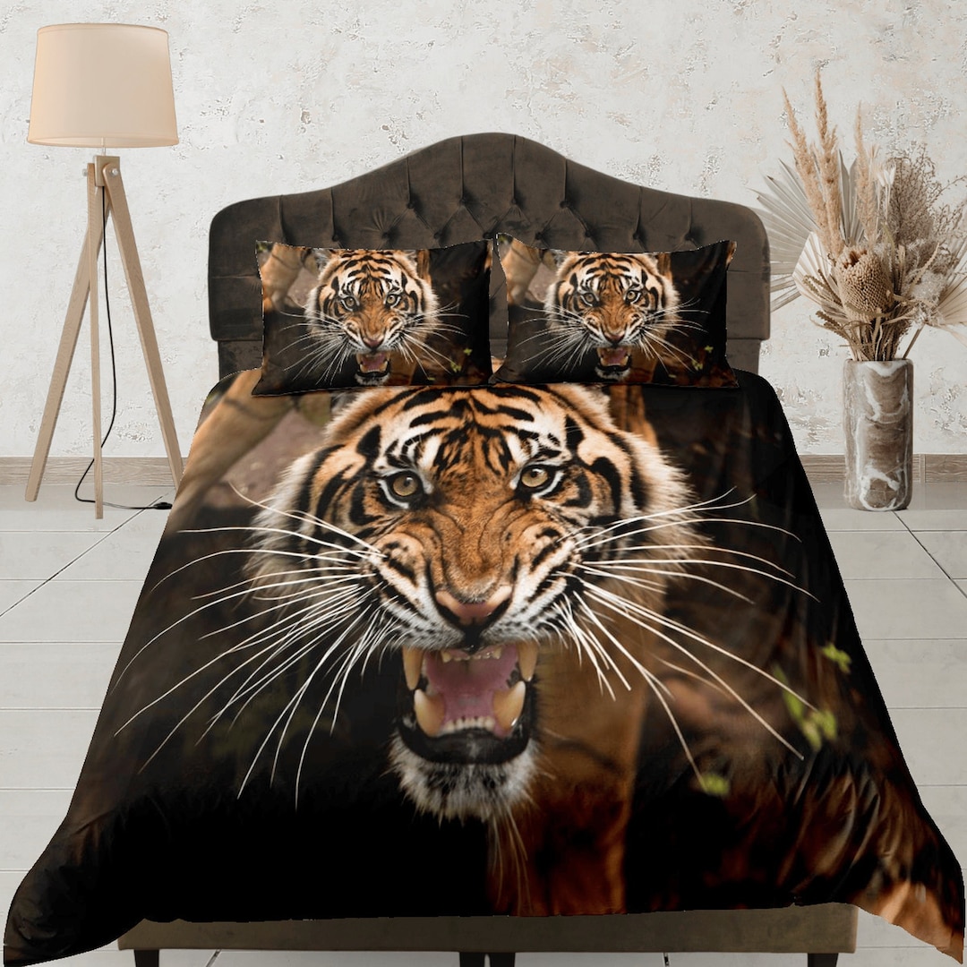 Tiger Print Bedding Set, Animal Print Duvet Cover Set, Dorm Bedding ...