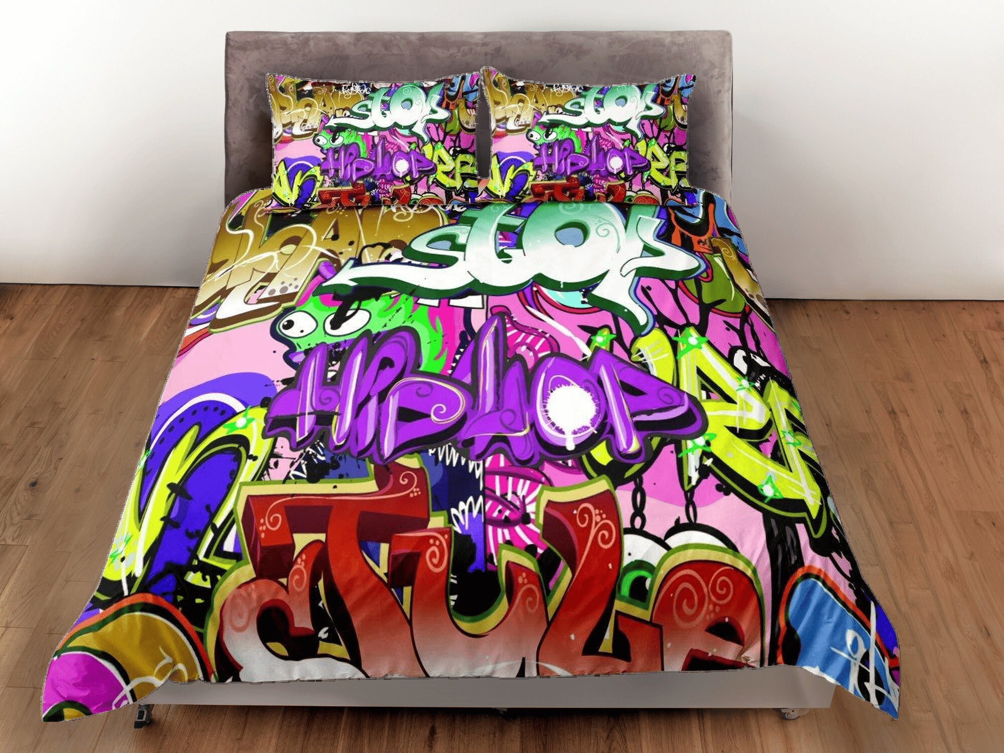Graffiti Cotton Duvet Cover Set, Street Art Quilt Cover, Urban Bedding ...