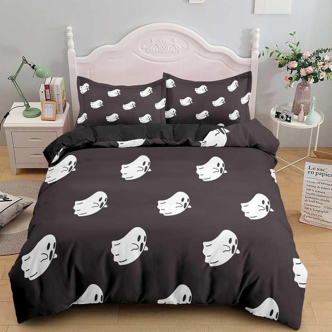 Halloween Ghost Duvet Cover Set, Cute Bedding Set, Aesthetic Dorm Quilt ...