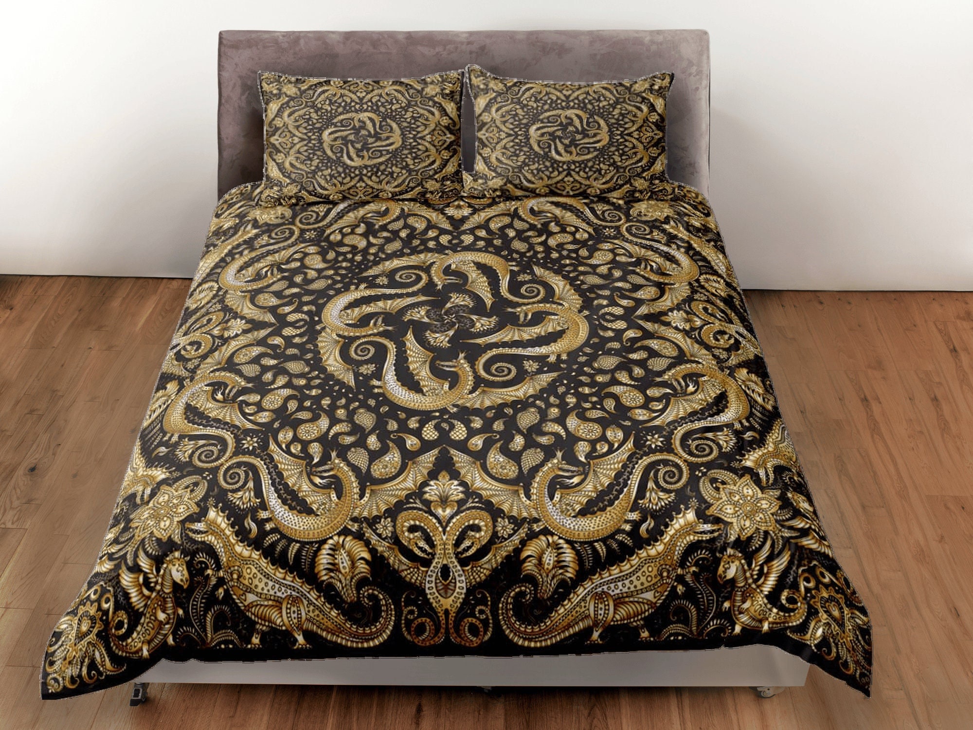 Luxury Black and Gold Bedding Set, Elegant Duvet Cover, Custom Dorm ...