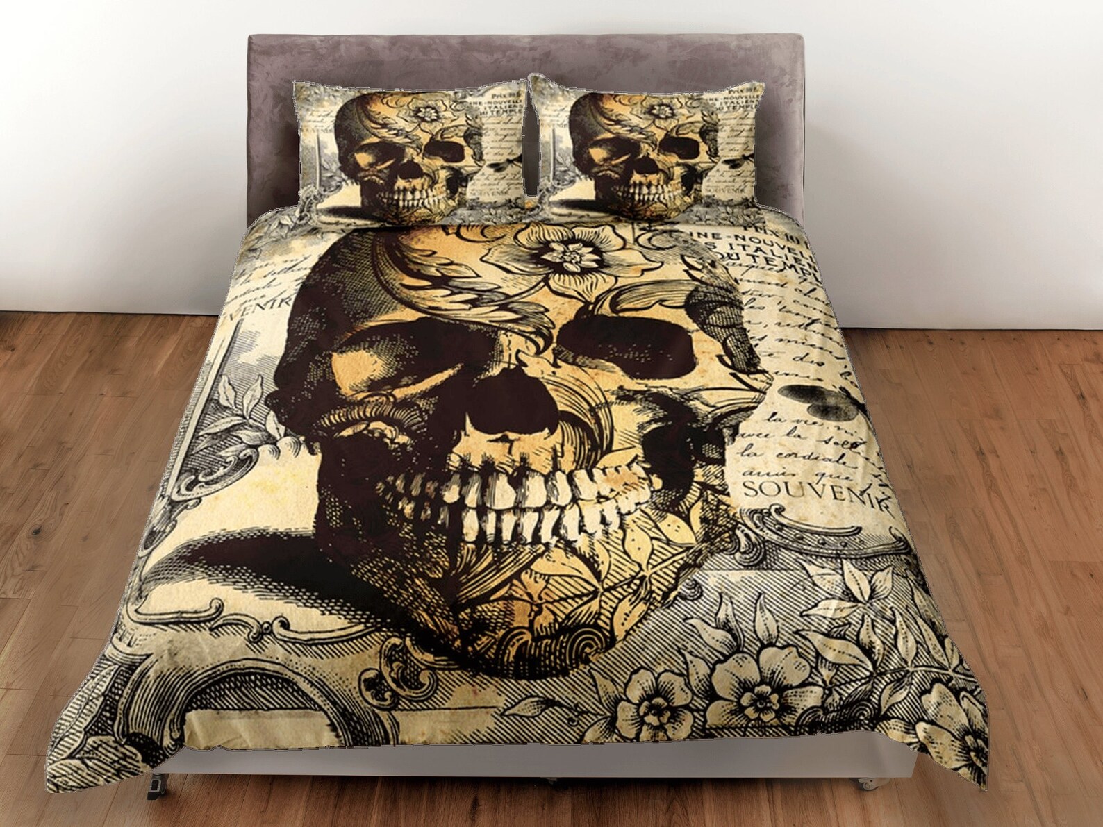 Skull Duvet Cover, Gothic Bedding Set, Floral Skull, Custom Size ...