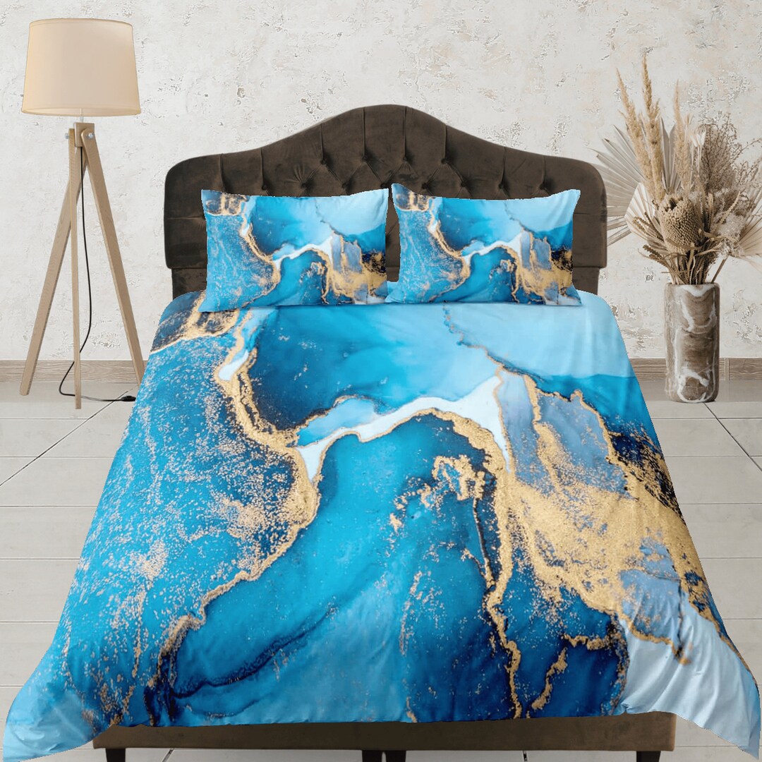 Blue Marble Duvet Cover Set, Modern Bedroom Set, Dorm Bedding, Abstract ...