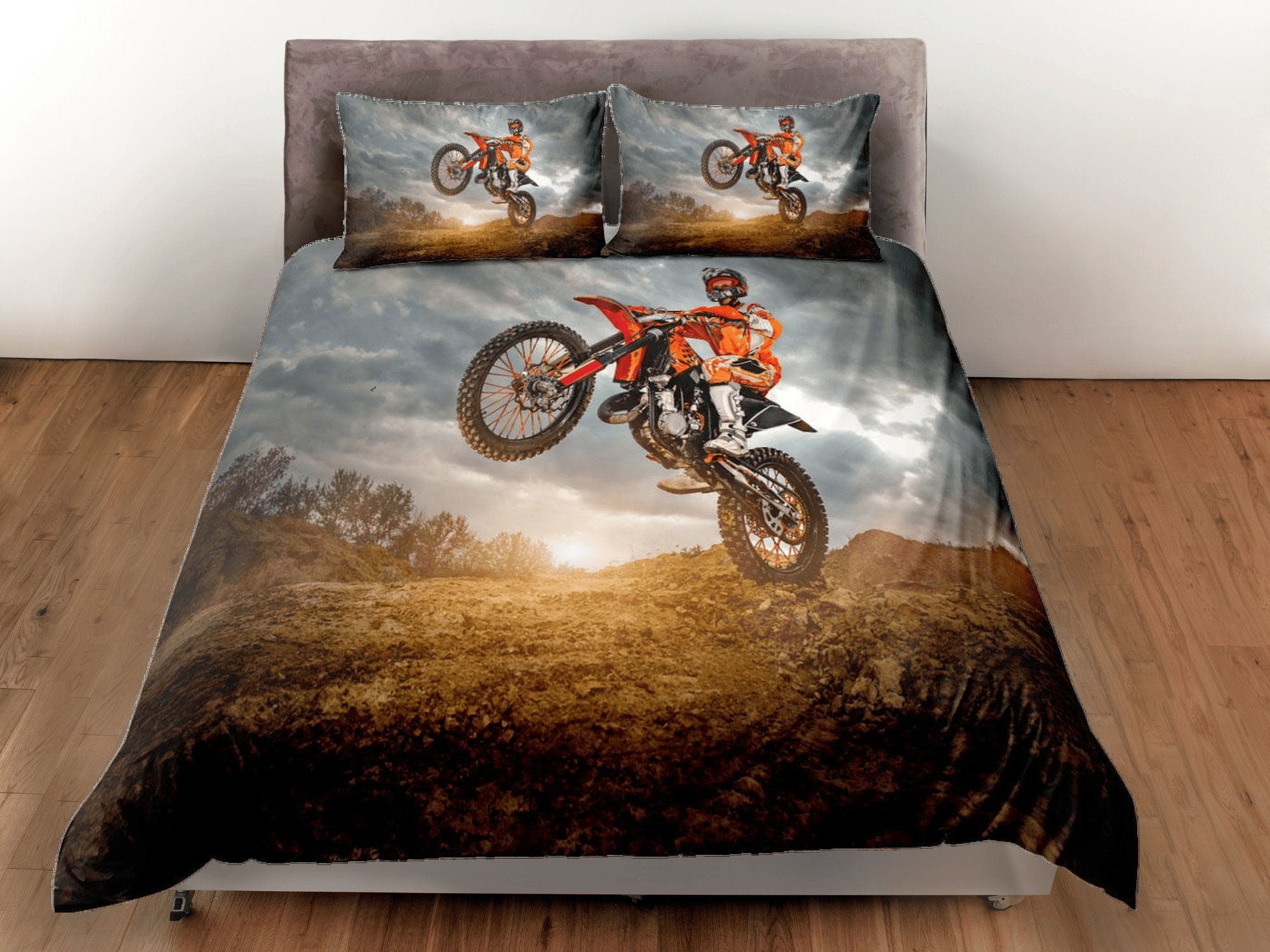 Motocross Rider Print Duvet Cover Set, Custom Size Adventure Bedding ...