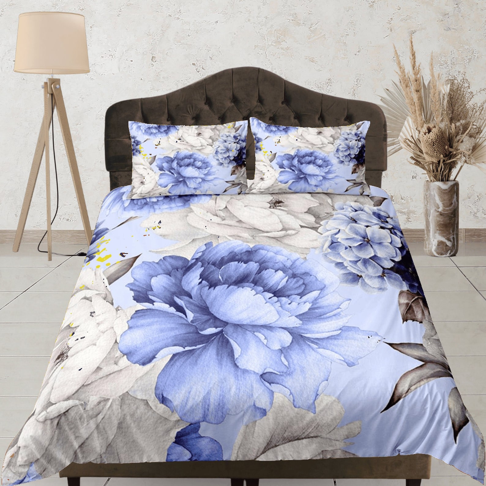 Floral Duvet Cover Set, Blue Peony Bedding, Luxury Bedroom Set ...