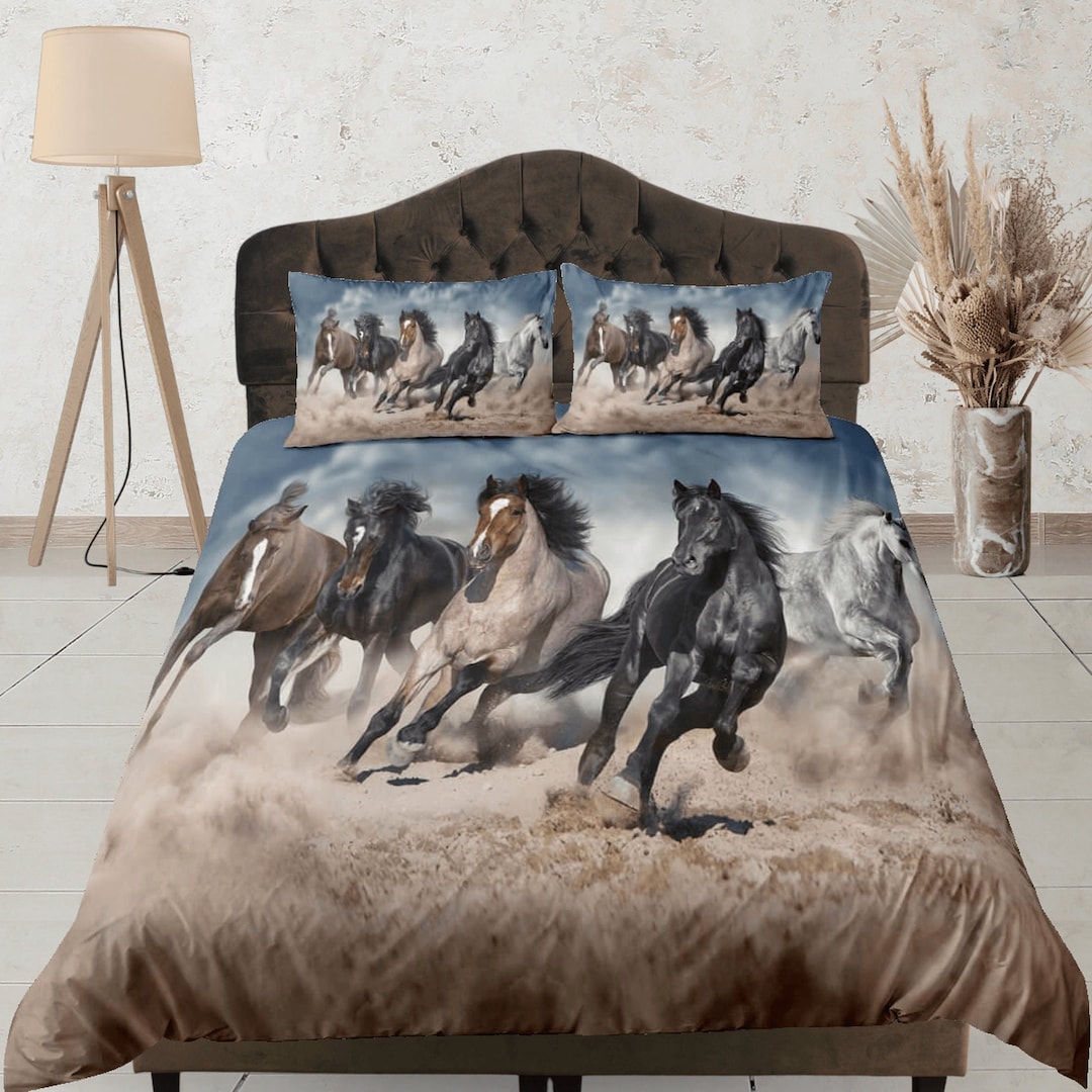 Wild Horse Duvet Cover Set, Animal Print Bedroom Set, Rustic Aesthetic ...