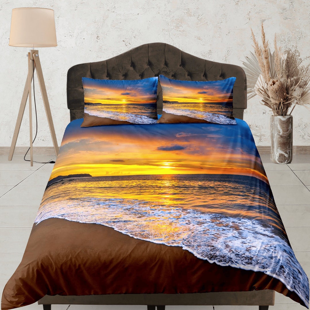 Sunset Beach Duvet Cover Set, Coastal Bedding Set, Custom Size Quilt ...