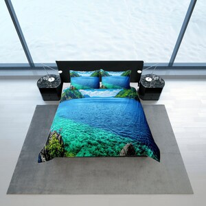 Tropical Island Bedding Set, Ocean View Dorm Bedding, Coastal Quilt ...