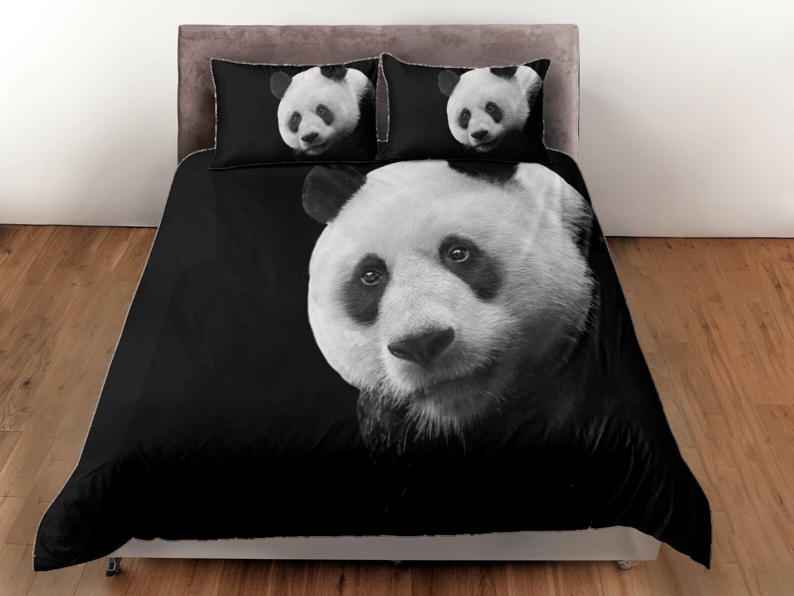 Black Panda Print Duvet Cover Set, Animal Print Bedspread, Cute ...