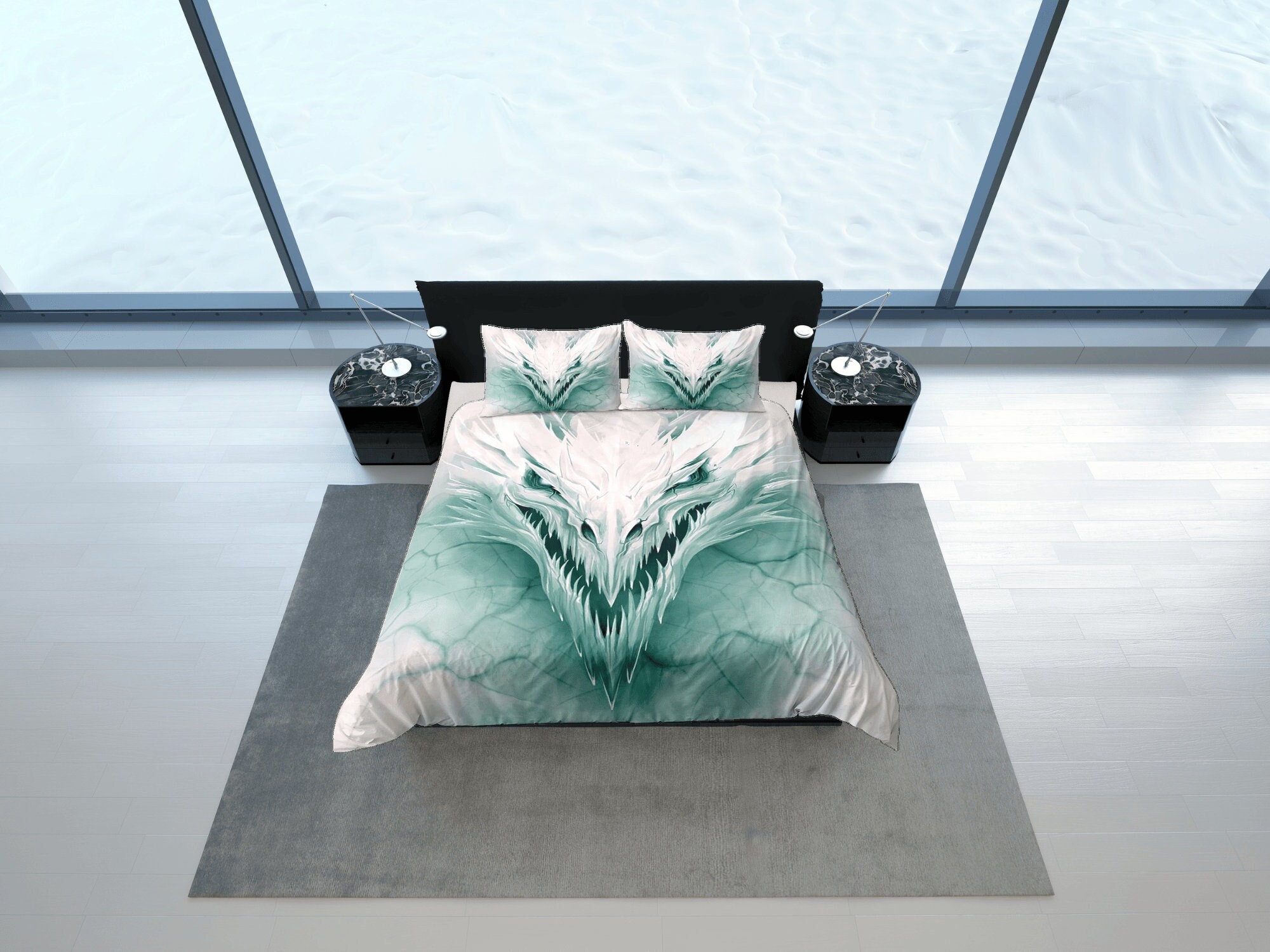 Dragon Fantasy Print Aesthetic Duvet Cover Set, Soft Bedding Set, Dorm ...
