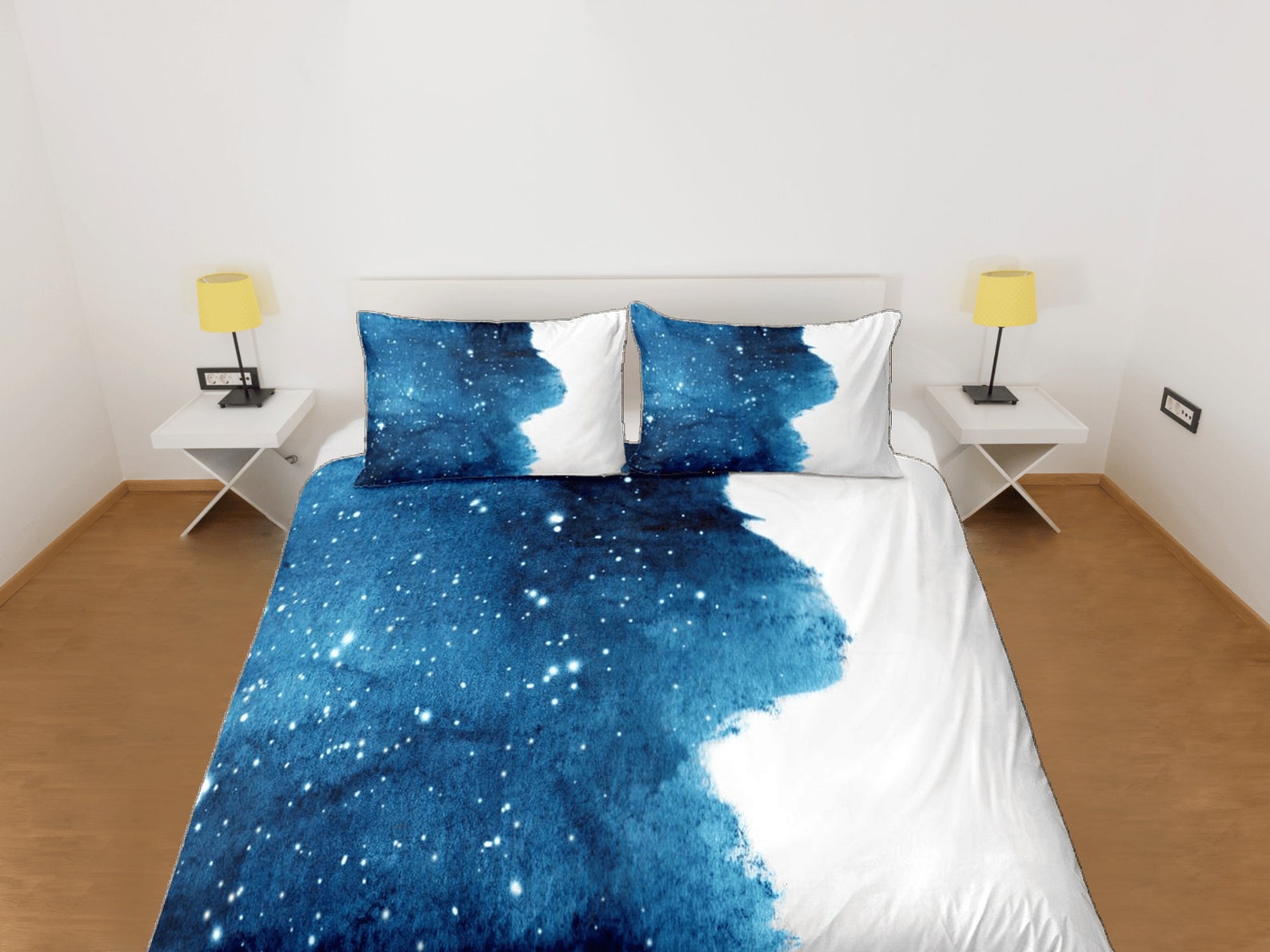 Blue White Galaxy Bedspread, Custom Size Bedding Set, Zipper Duvet ...