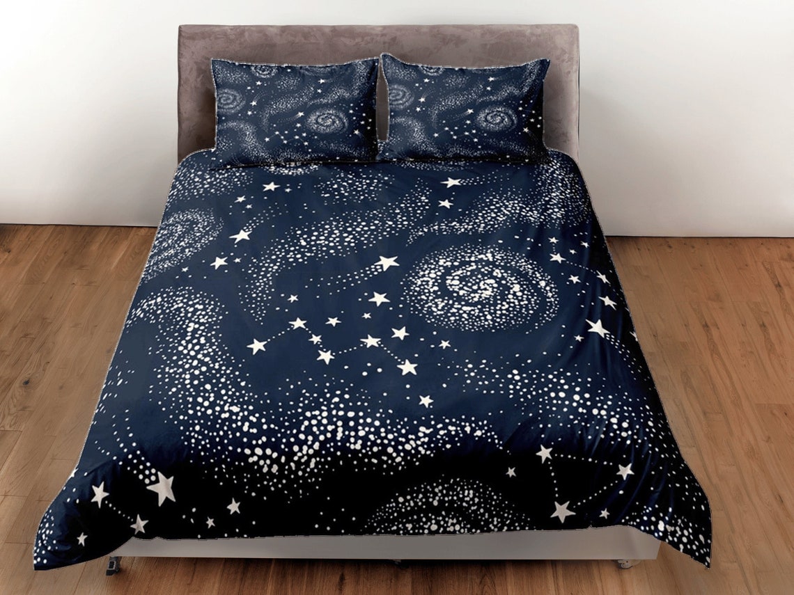 Galaxy Duvet Cover, Starry Night Bedding Set, Space Bedroom Set, Blue ...
