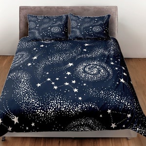 Galaxy Duvet Cover, Starry Night Bedding Set, Space Bedroom Set, Blue ...
