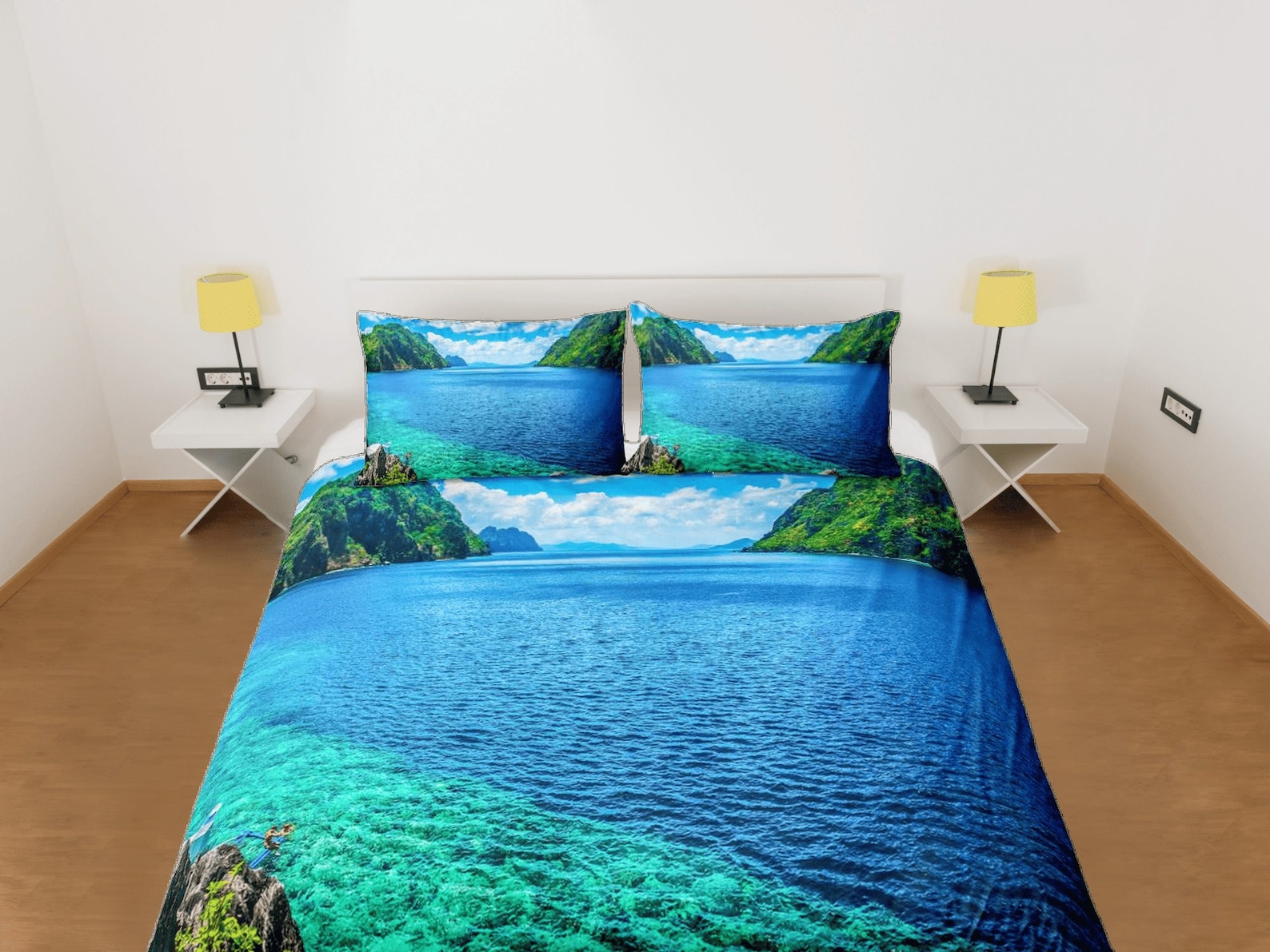 Tropical Island Bedding Set, Ocean View Dorm Bedding, Coastal Quilt ...