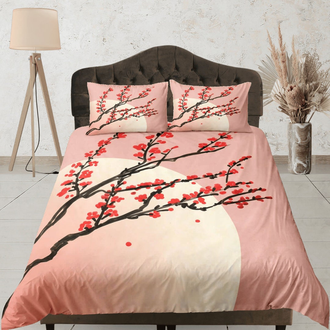 Cherry Blossom Duvet Cover, Japanese Bedroom Set, Floral Bedspread ...
